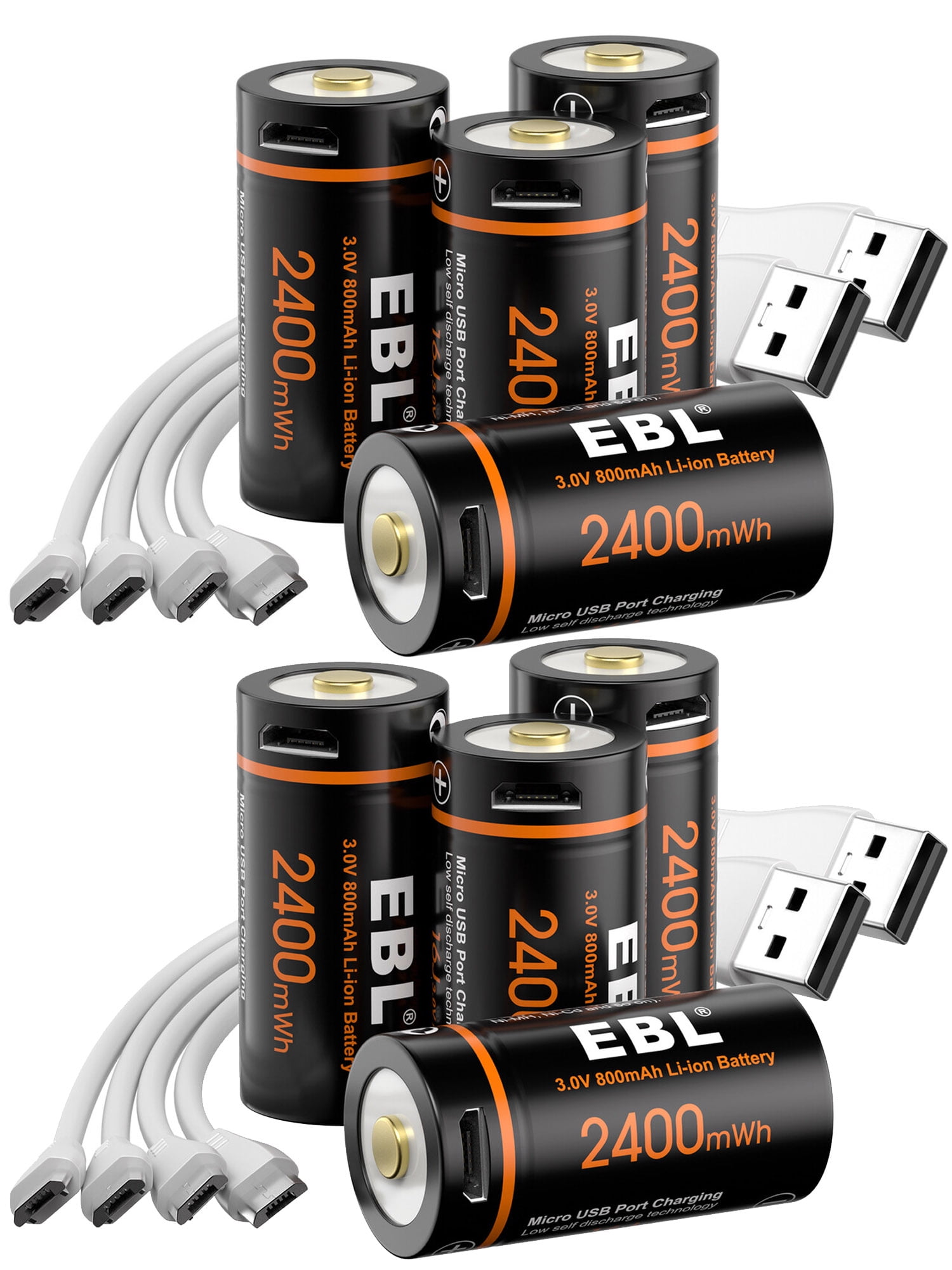 EBL CR123A Lithium Battery 8 Pack, 3V 800mAh Flashlight Replacement ...