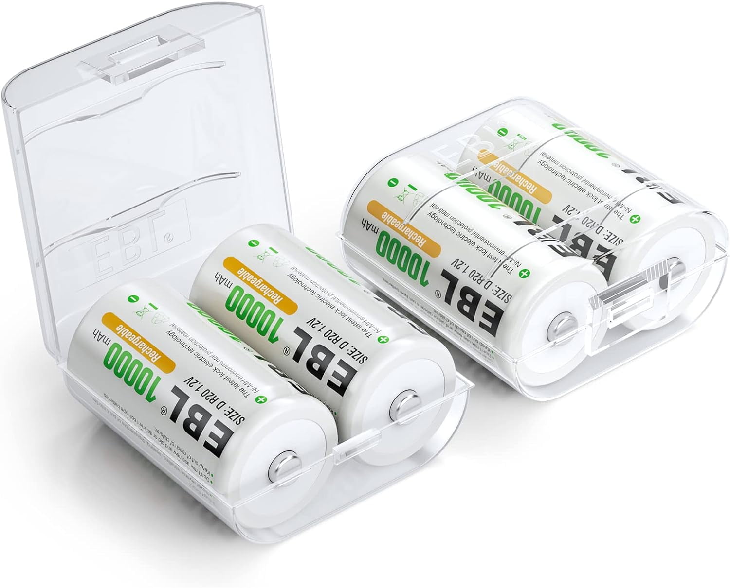 EBL D Cell Batteries 10,000mAh Ni-MH Rechargeable D Batteries, 4-Pack ...
