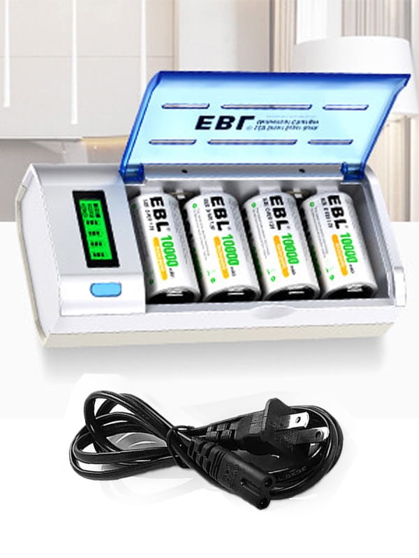 EBL D Cells 10000mAh Rechargeable Batteries (4 Counts) with C D 9V AA ...