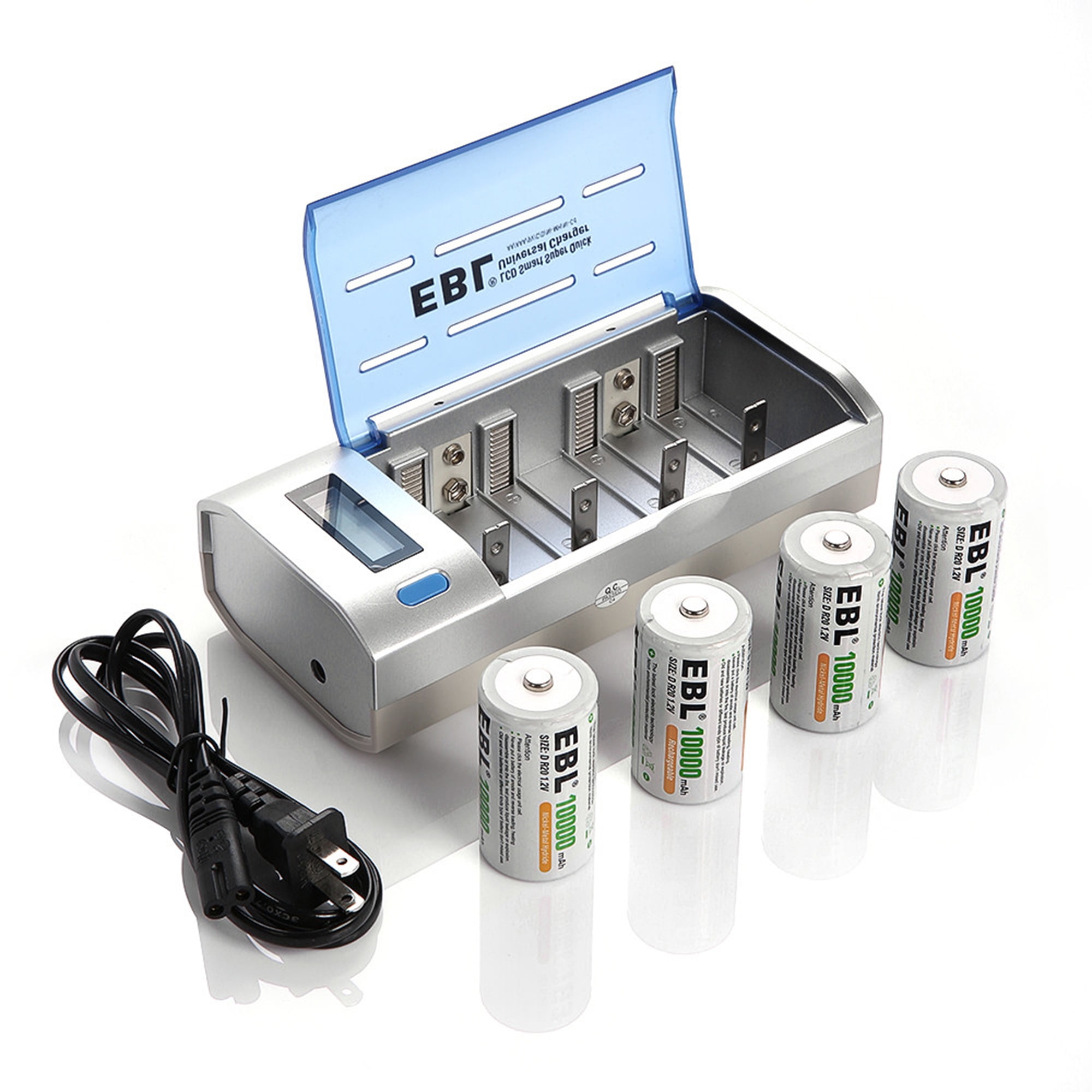EBL D Cells 10000mAh Rechargeable Batteries (4 Counts) with C D 9V AA ...