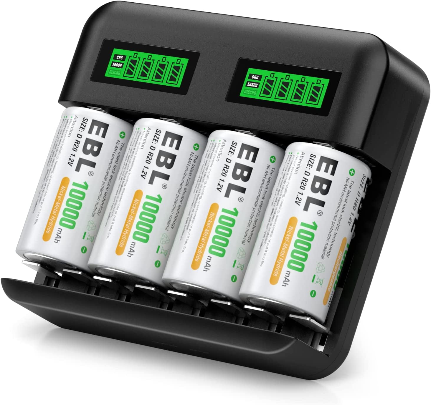 EBL LCD Rechargeable Battery Charger for Ni-MH AA AAA C D Rechargeable ...
