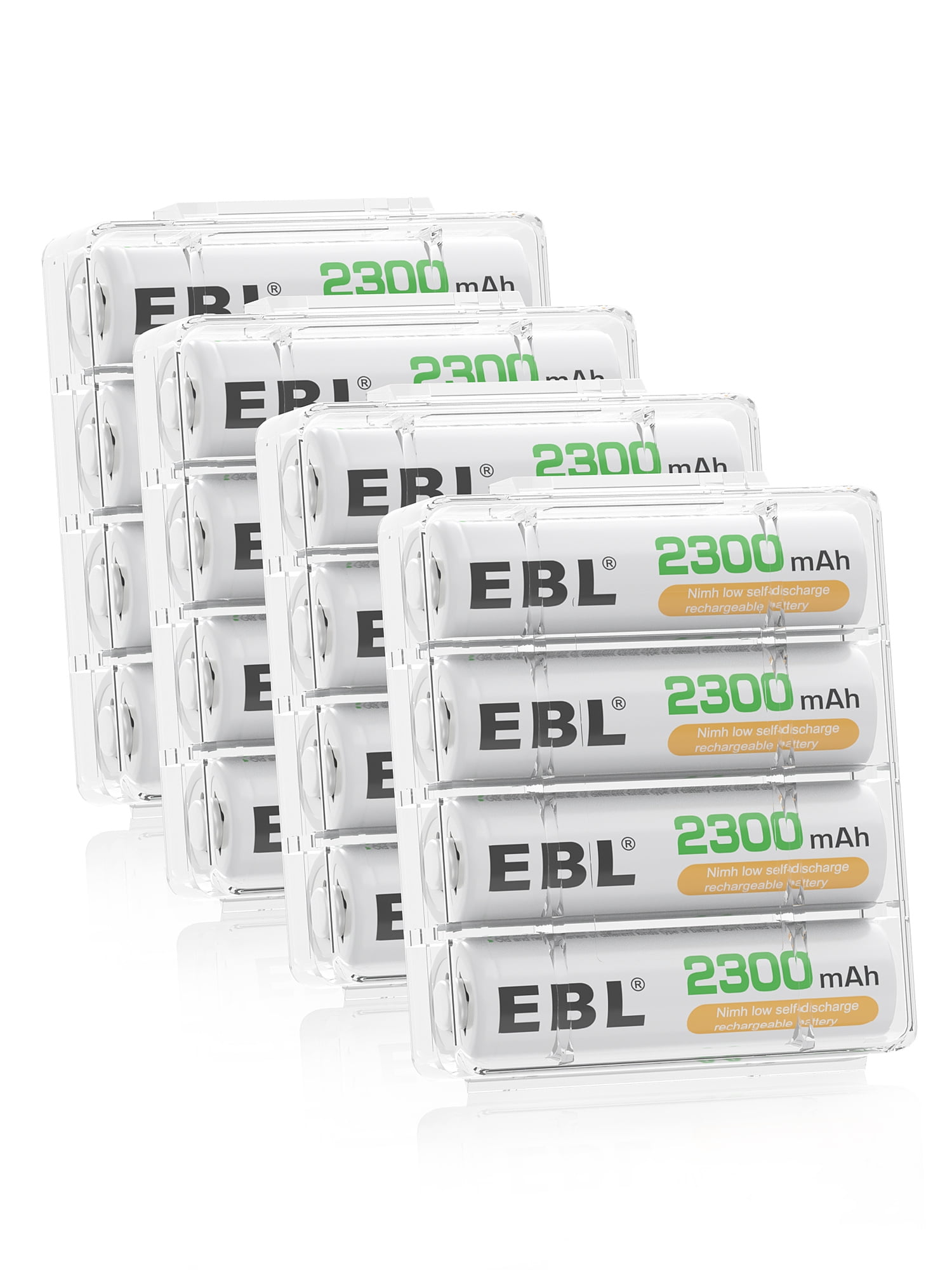 EBL Pack of 16 AA Batteries Rechargeable NiMH 2300mAh Everyday Battery ...