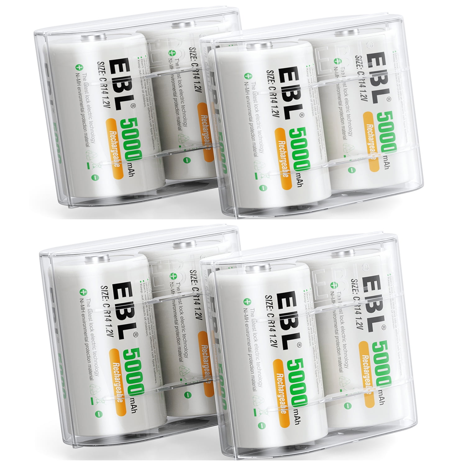 EBL Pack of 6 Rechargeable C Batteries, 5000mAh Ni-MH C Cell Battery ...
