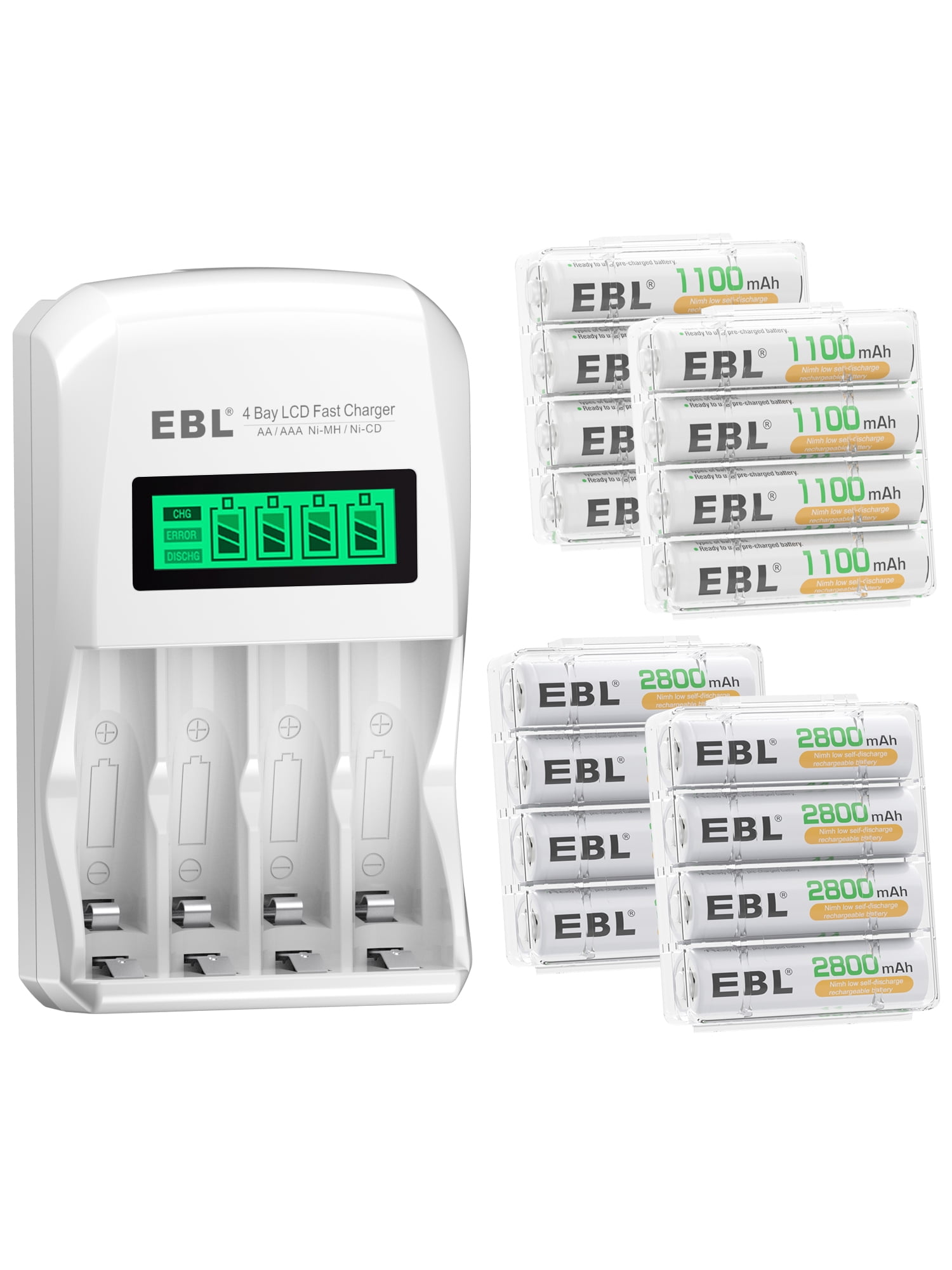 EBL Pack of 8 AA Rechargeable Batteries 2800mAh and Rechargeable AAA ...