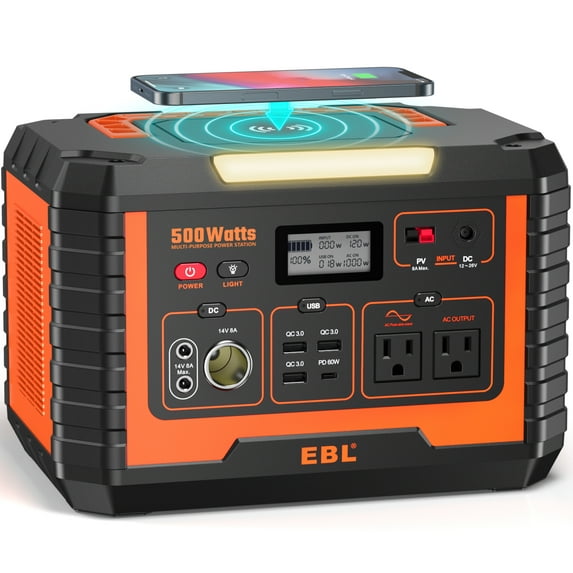 EBL Portable Power Station 500, 110V/500W Solar Generator(Surge 1000W ...
