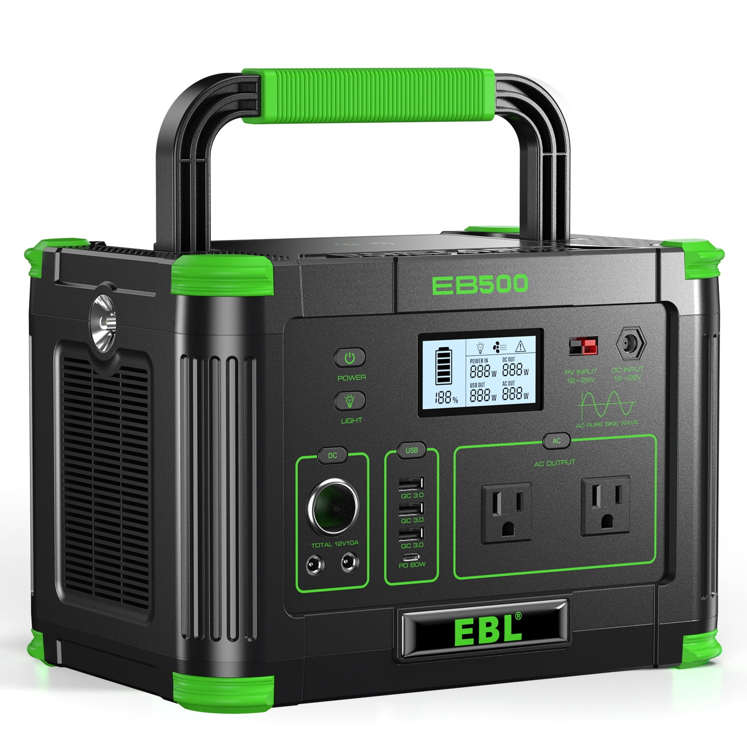 EBL Portable Power Station 500W(Peak 1000W), 519Wh Outdoor Solar Generator Backup Battery Pack ...