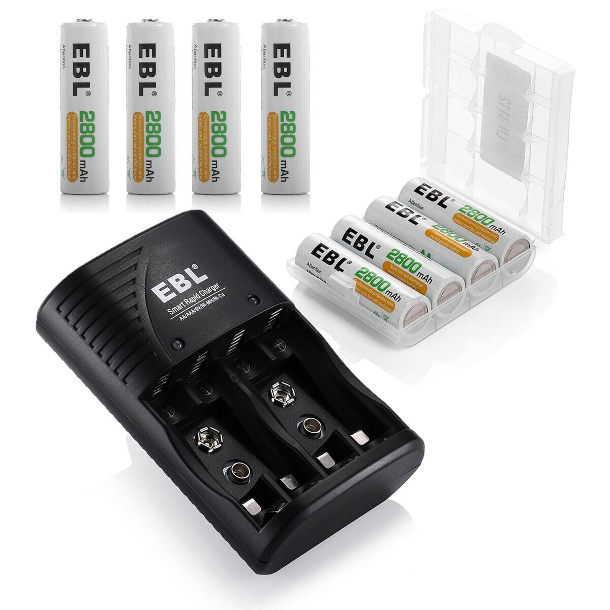EBL Rechargeable 2800mAh AA Batteries (8 Pack) with Charger, Built-in ...