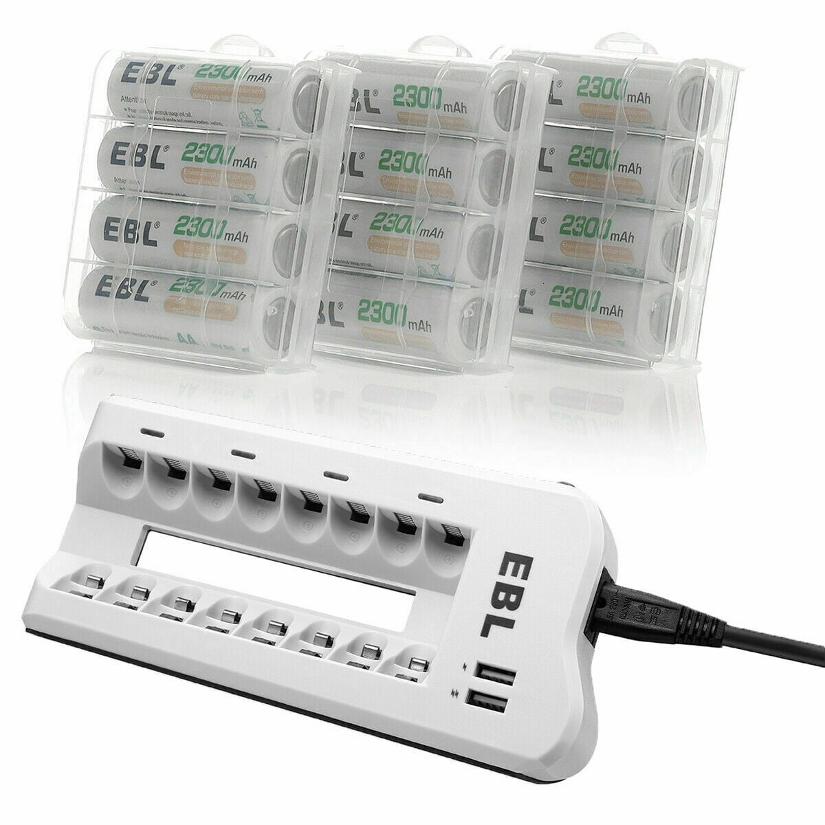 EBL Rechargeable AA Ni-MH Batteries (12 Pack) + Smart 8 Bay Charger with USB Ports - Walmart.com