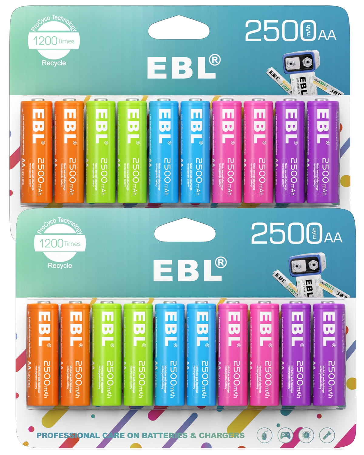 EBL Rechargeable AA Batteries (20 Pack), NiMH Double A Batteries ...