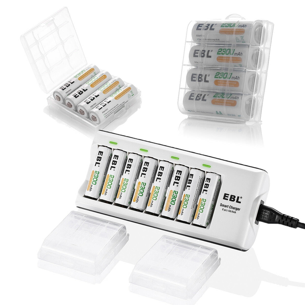 EBL Rechargeable AA AAA NiMH Batteries 2300mAh Value Pack (16 Counts ...