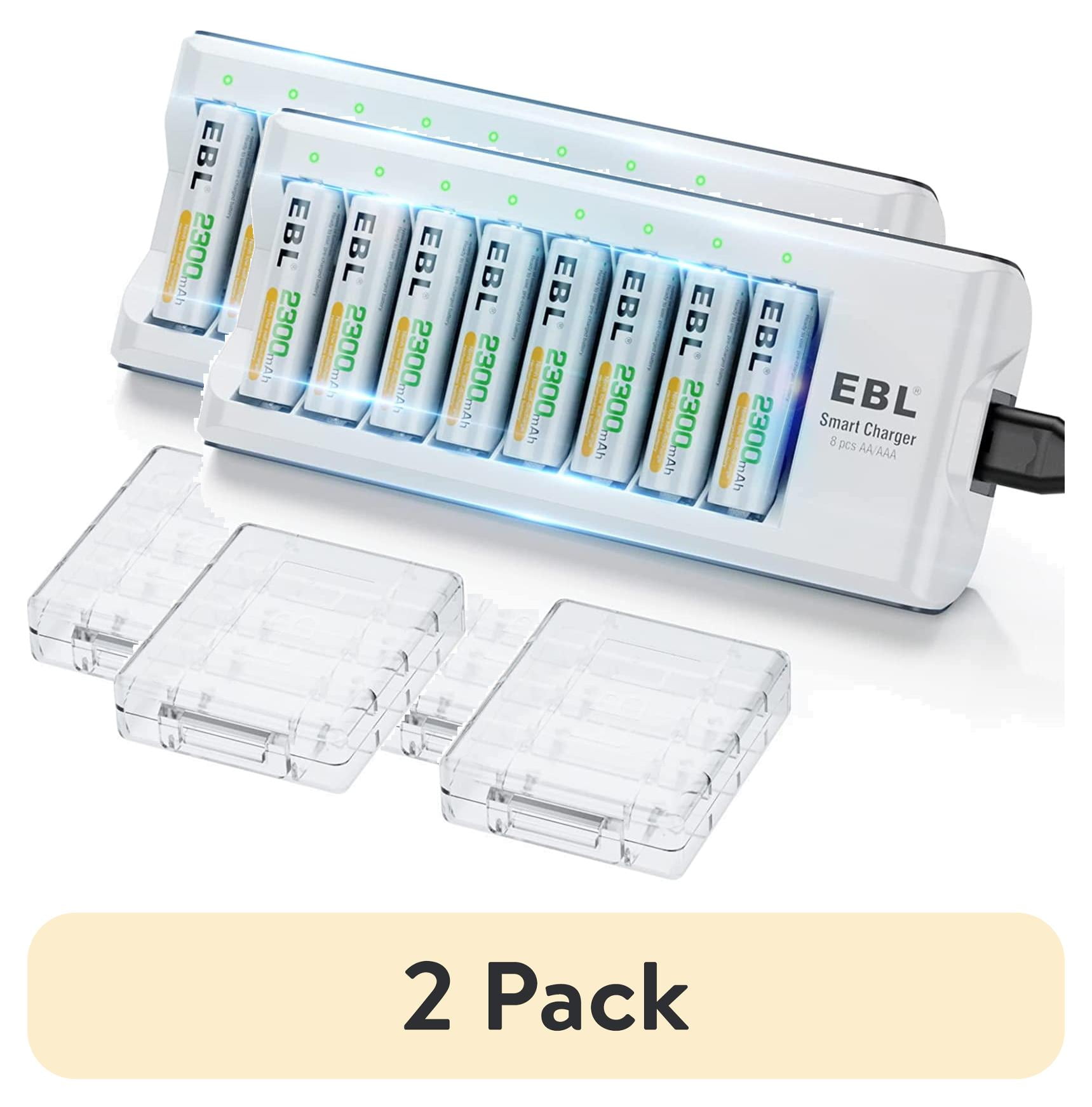 (2 pack) EBL Rechargeable AA Batteries 2300mAh Long Lasting Battery (8 Counts) with Battery ...