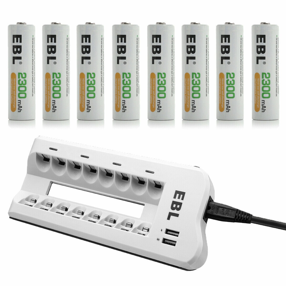 EBL High Capacity Ni-MH Rechargeable AA Batteries (8 Pack) with 8 Bay ...