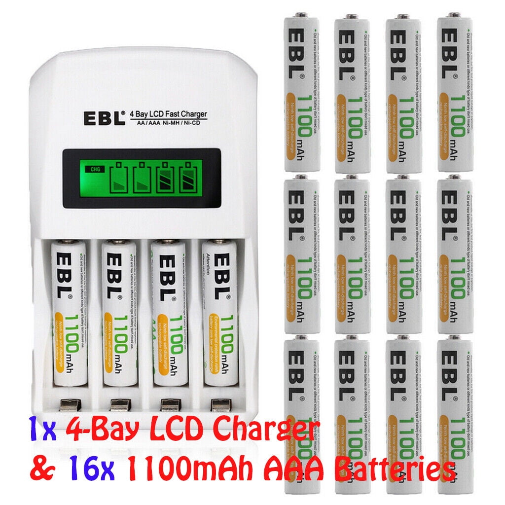 EBL Rechargeable AAA Batteries 1100mAh (16 Counts) with 907 LCD ...