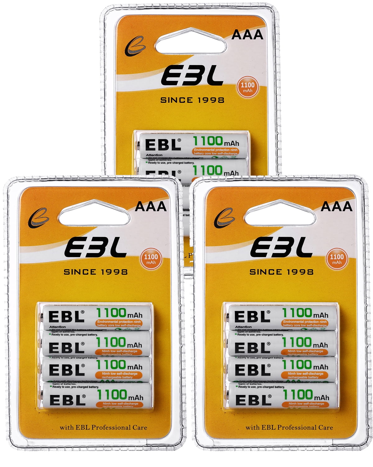 EBL Rechargeable AAA Batteries 1100mAh Ni-MH Triple A Batteries,1.2V 12Packs - Walmart.com