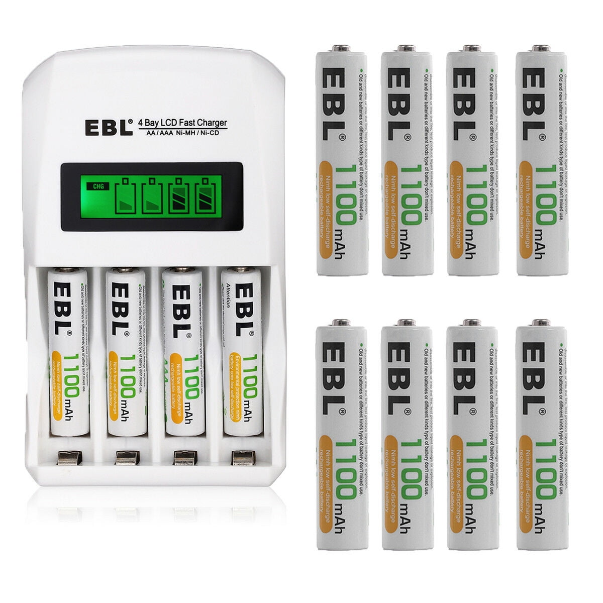 EBL Rechargeable AAA Batteries (12 Pack), 1100mAh Triple A Batteries+ ...