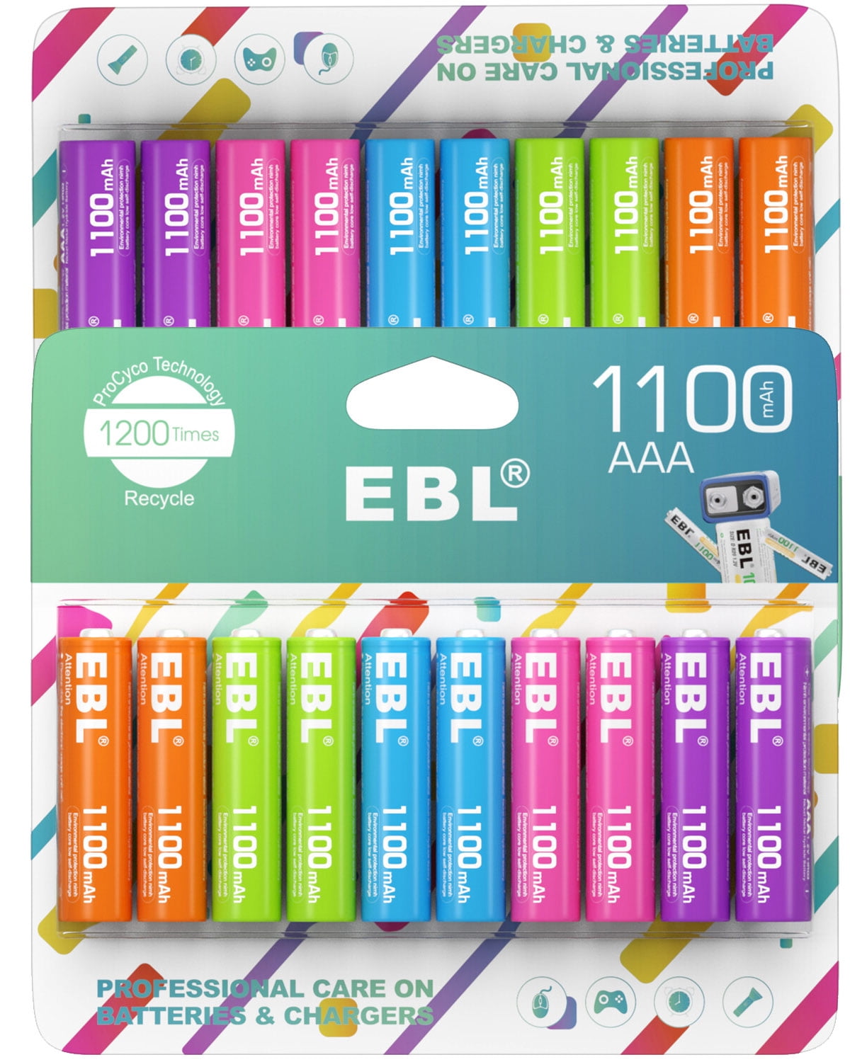 EBL Rechargeable AAA Batteries (20 Pack) 1100 mAh Triple A Batteries 1 ...