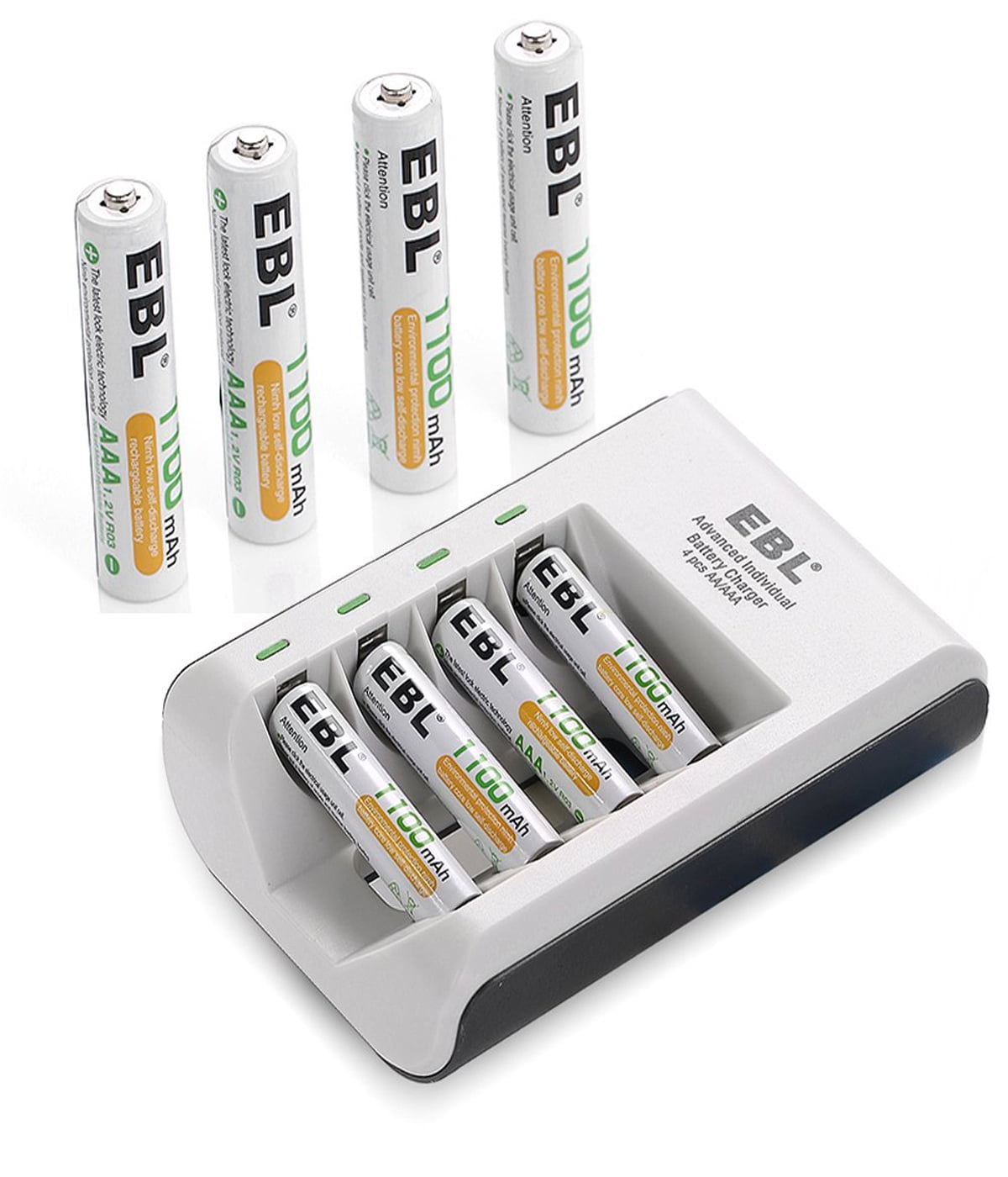 EBL Rechargeable AAA Batteries (8 Pack) 1100mAh with 4 Bay Battery ...