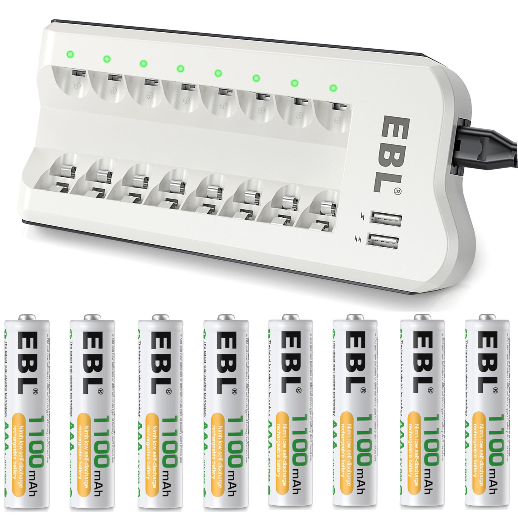 EBL Rechargeable AAA Batteries with AA AAA Battery Charger - 8 Packs 1 ...