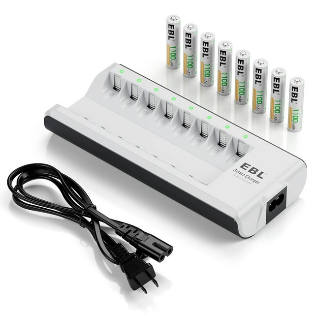 EBL Rechargeable AAA Batteries with Charger, 8 Pack 1.2V 1100mAh NiMH ...
