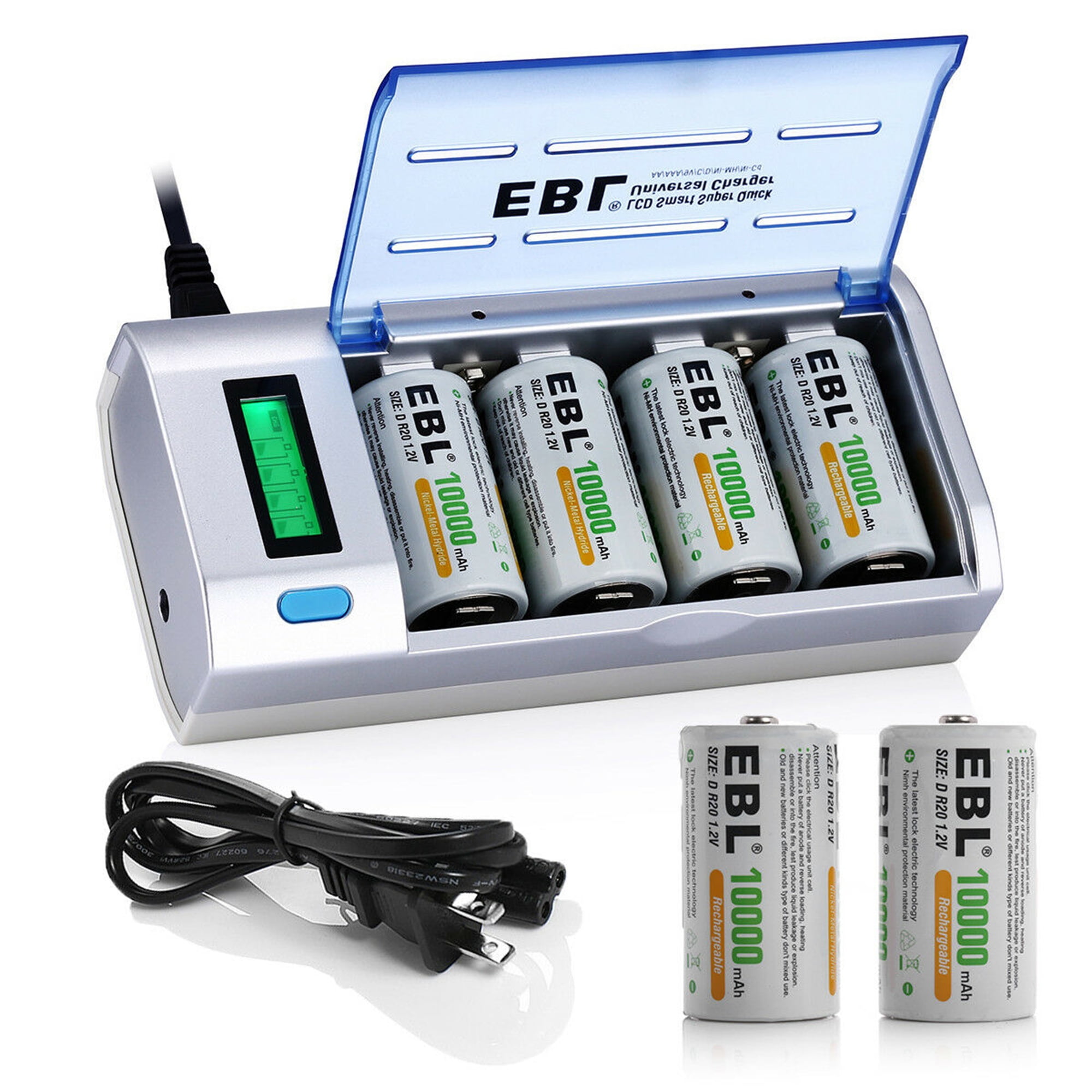 EBL Rechargeable D Batteries (6-Pack), Ni-MH 10000mAh + Battery Charger ...