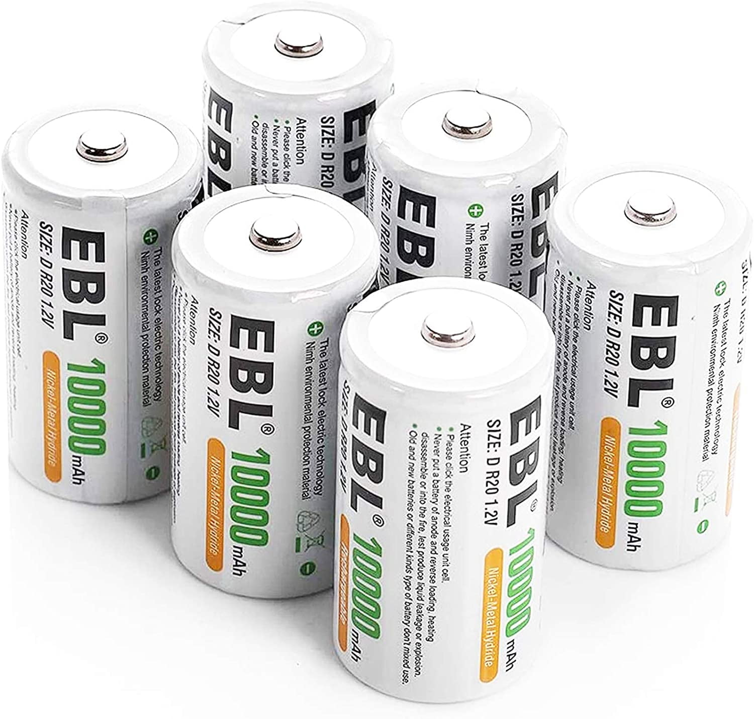EBL Rechargeable D Batteries, Ni-MH D Cell General Purpose Battery, 6 ...