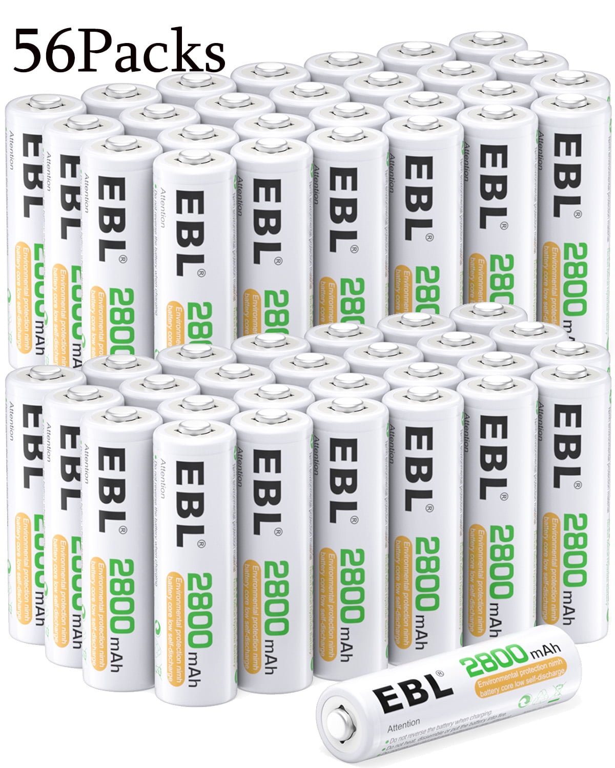 EBL Rechargeable Nimh Batteries, Aa,Double a Batteries 1.2V 56 Packs - Walmart.com