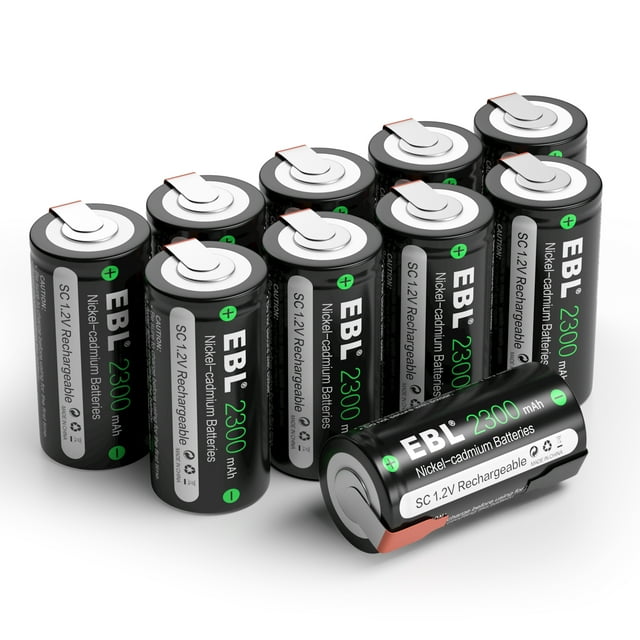 EBL High Capacity Ni-CD Cordless Rechargeable SC Cell Batteries, 1.2V ...