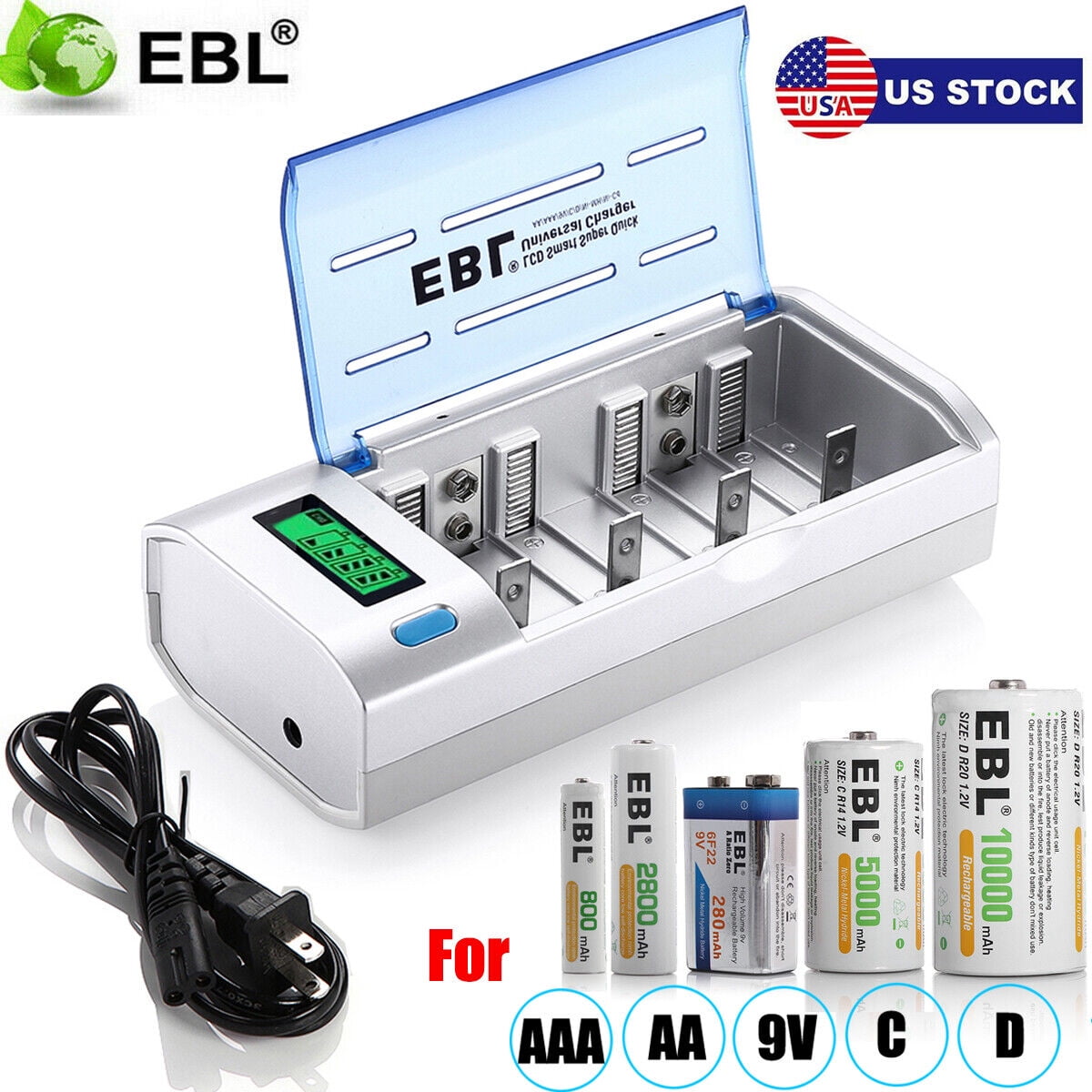 EBL Rechargeable NiMH Battery Charger - Smart Discharge Function & LCD ...