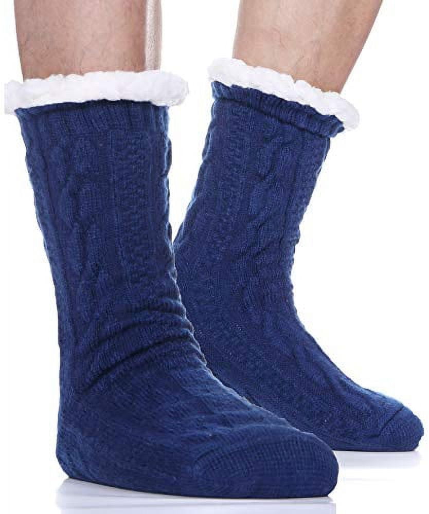 EBMORE Men's Fuzzy Slipper Socks, Warm Fleece Lined, Non Slip ...