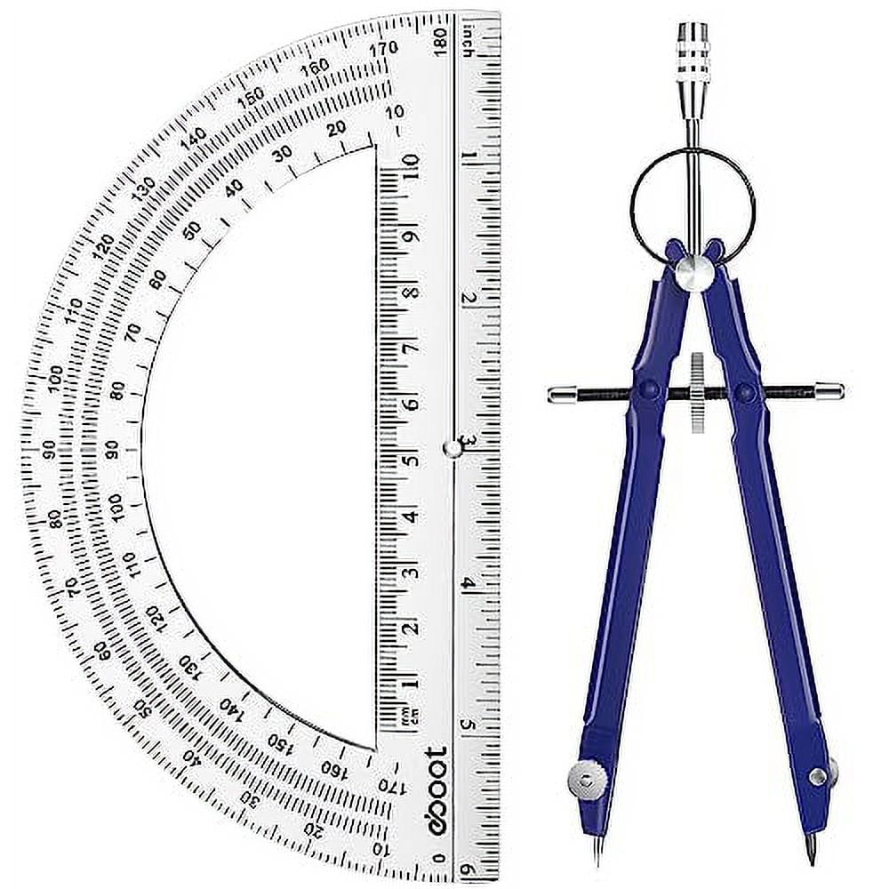 EBOOT Student Geometry Math Set, Drawing Compass and 6 Inch Clear Swing Arm Protractors 180 ...