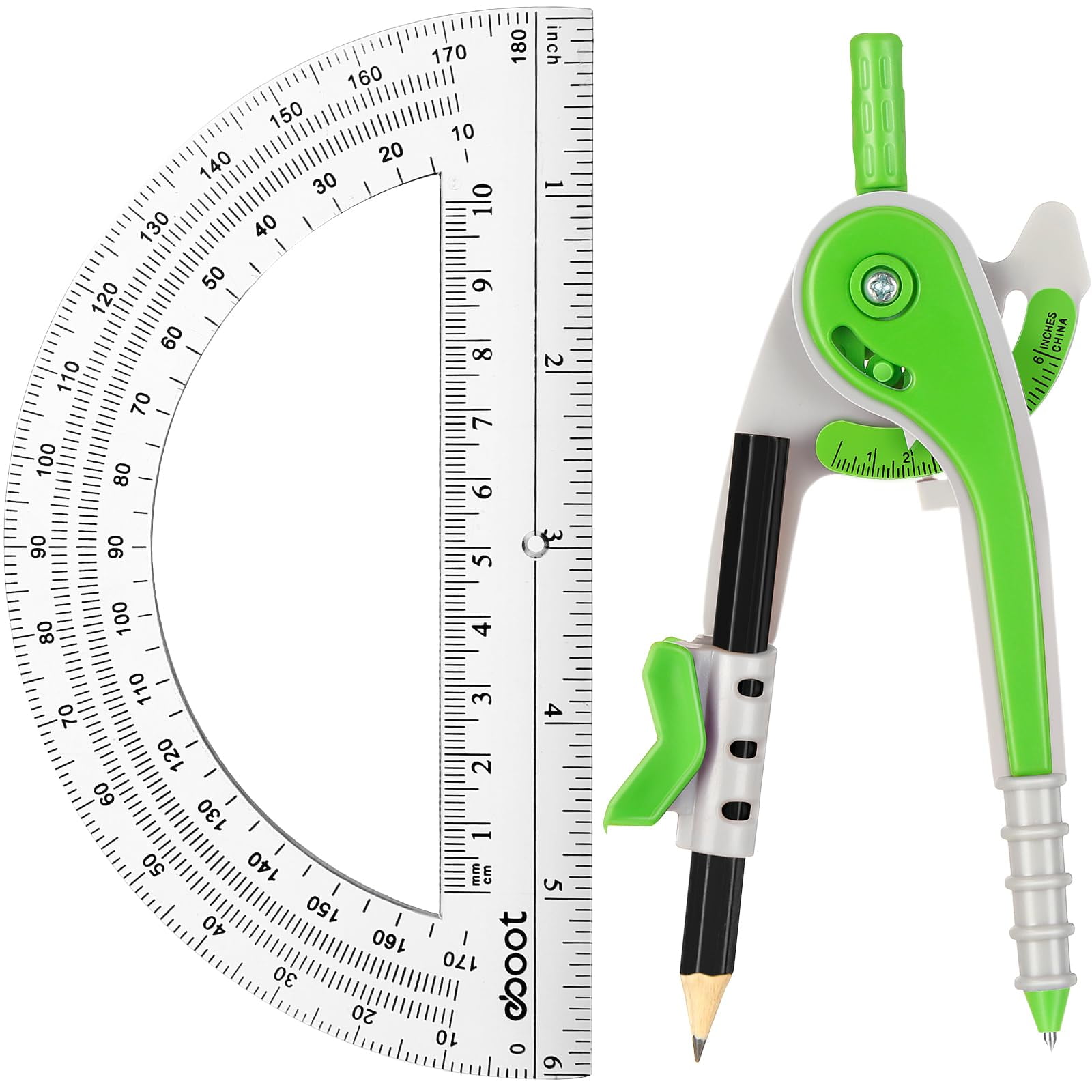 EBOOT Student Geometry Math Set, Drawing Compass and 6 Inch Clear Swing ...