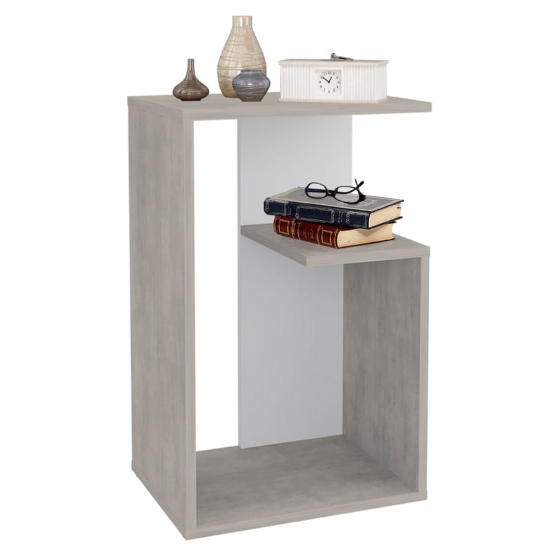 EBQOSK 25" Side Table with Open Storage, Compact Wood 3-Tier Night ...
