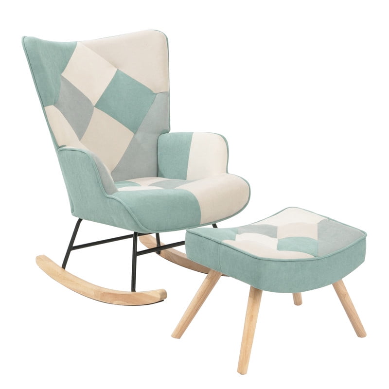 EBQOSK Rocking Chair with ottoman, Mid Century Fabric Rocker Chair with ...