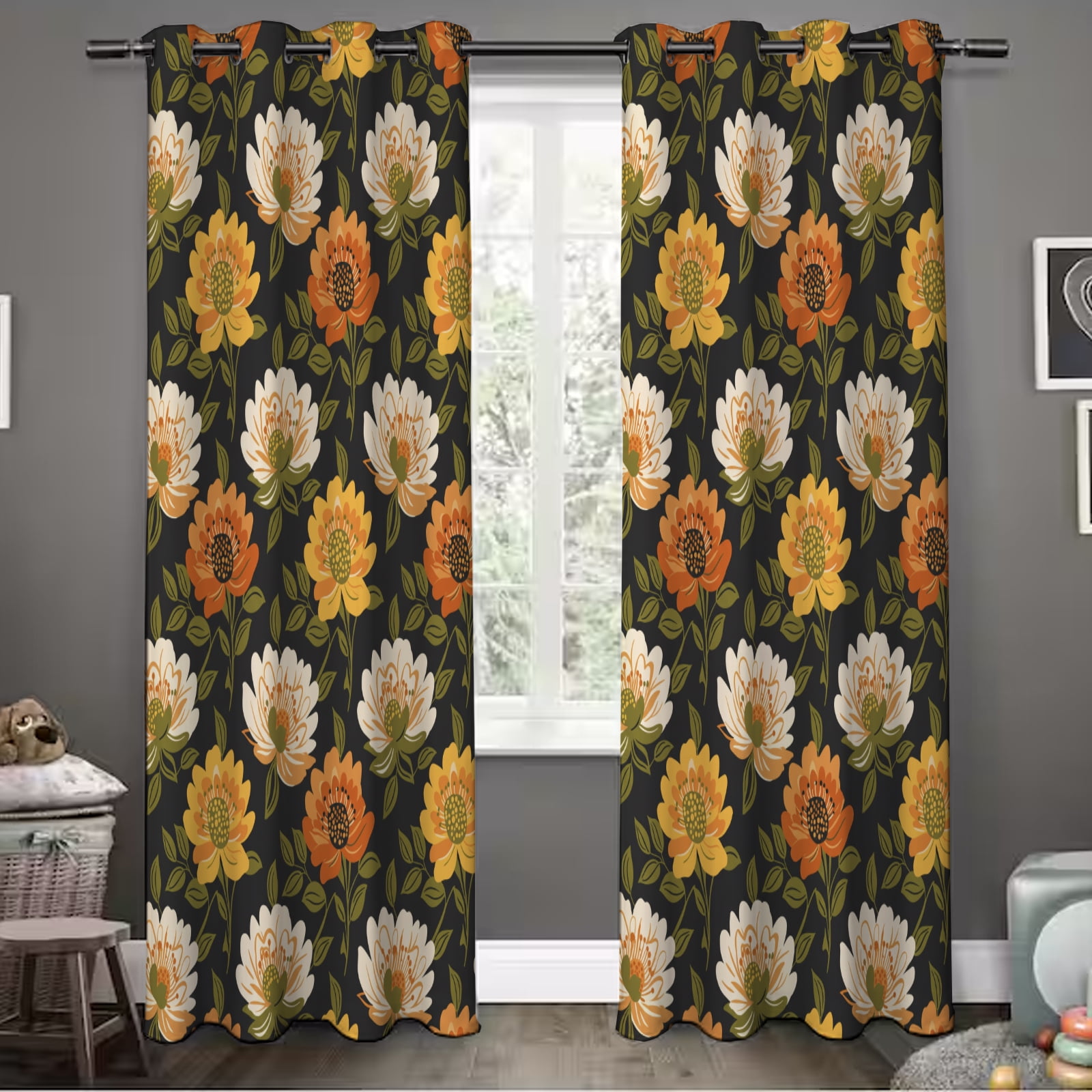 EBSTL Floral Curtains for Bedroom Blackout Drapes for Living Room ...