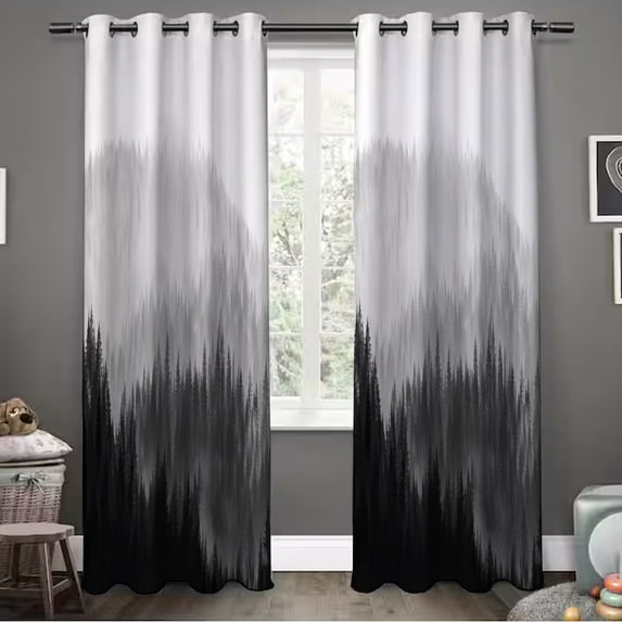 EBSTL Gray Black Forest Blackout Curtains, Gradient Color Misty ...