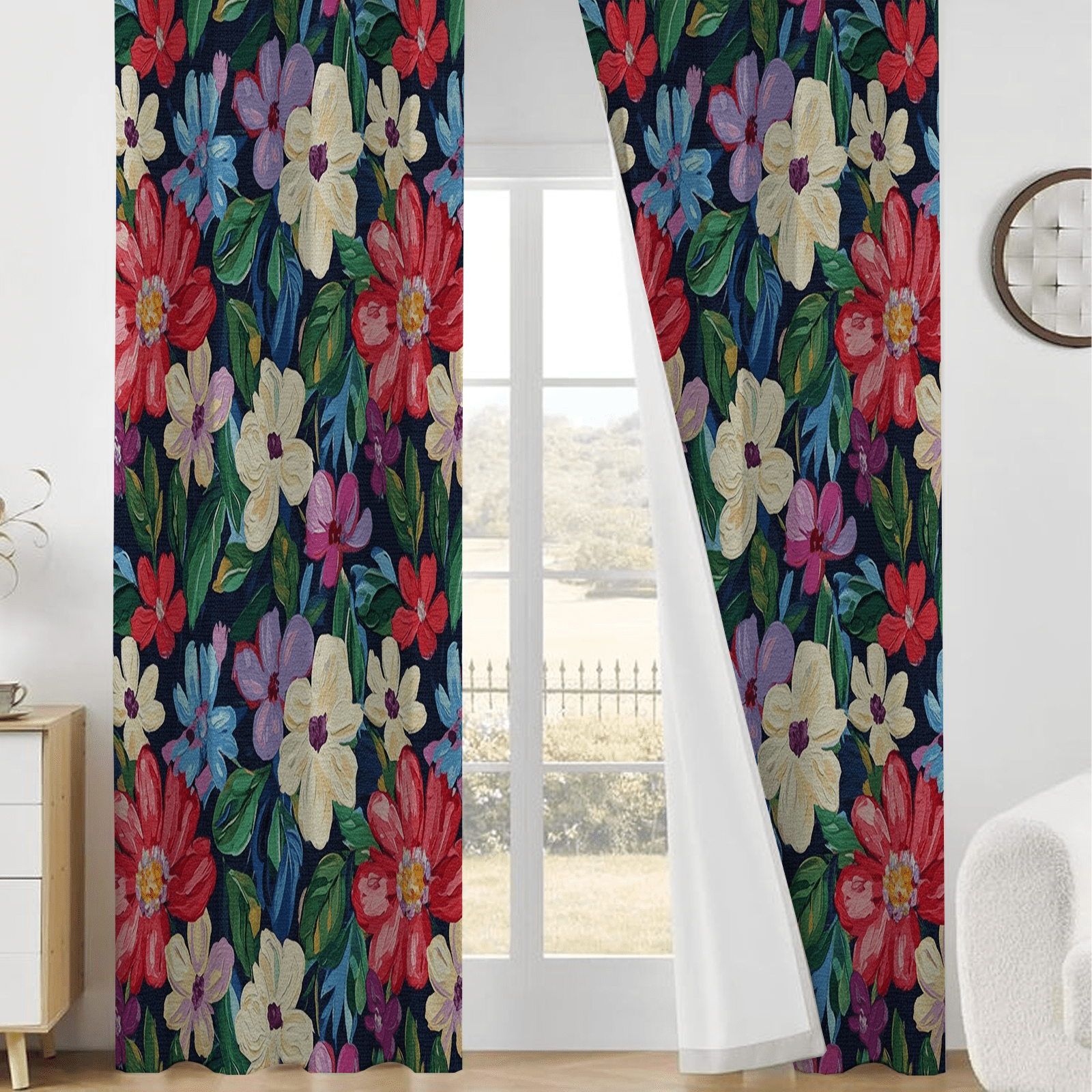 EBSTL Vibrant Purple Floral Blackout Curtains 2 Panels With Tiebacks ...