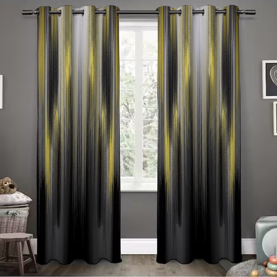 EBSTL Yellow and Black Curtains for Bedroom Living Room 2 Panels, 63/84 ...