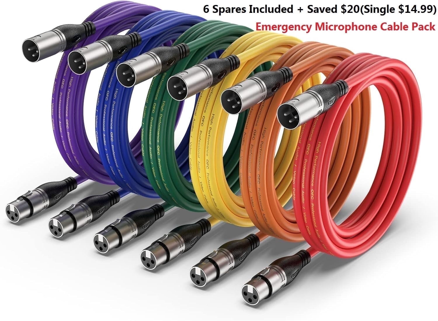 EBXYA XLR Cable Male to Female 3m 6-Pack, 6 Colors for Organization ...