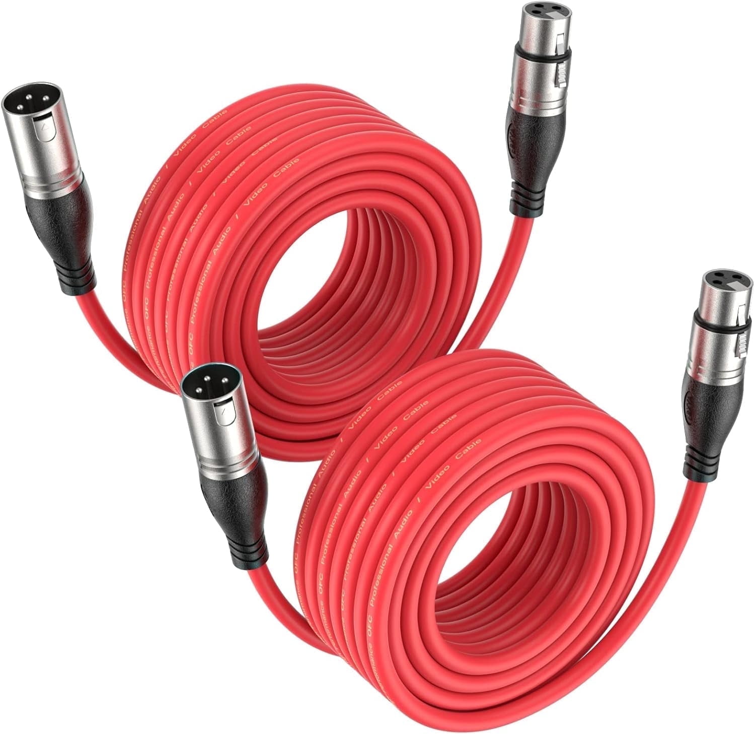 EBXYA 25 ft Red XLR Cable 2-pack with Copper Core - Male to Female ...