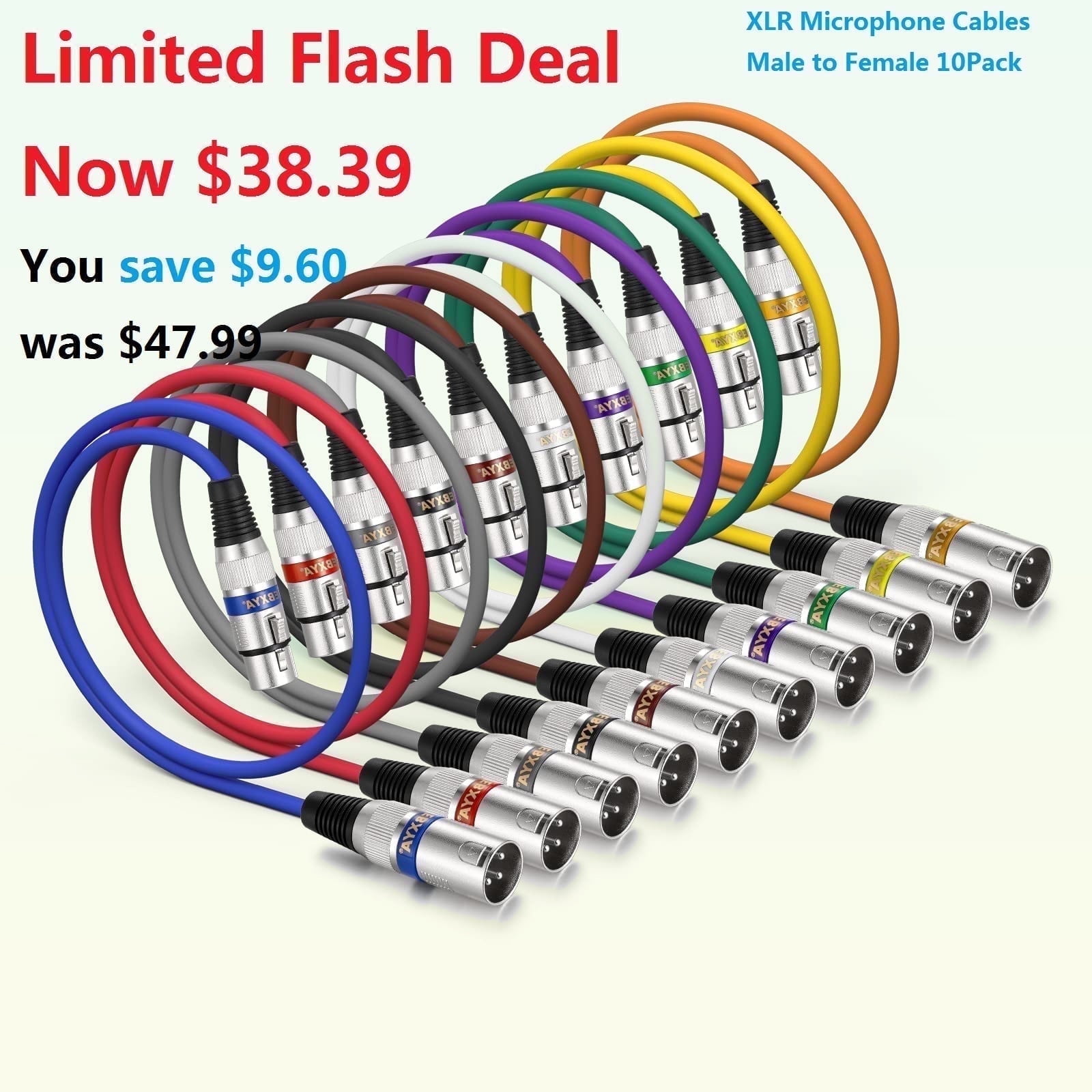 10-pack Pro Bundle EBXYA 2ft XLR Microphone Cables - Gold Plated 3-Pin ...