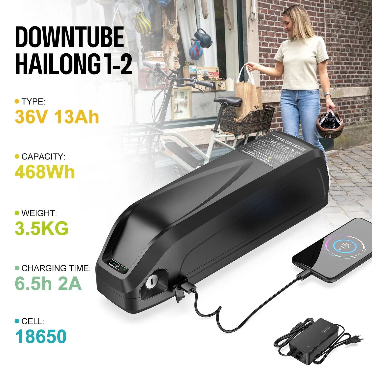 KAISERINC 48V 52V 36V Hailong 30A BMS Downtube Lithium Battery Electric Bicycle Conversion Kits ...