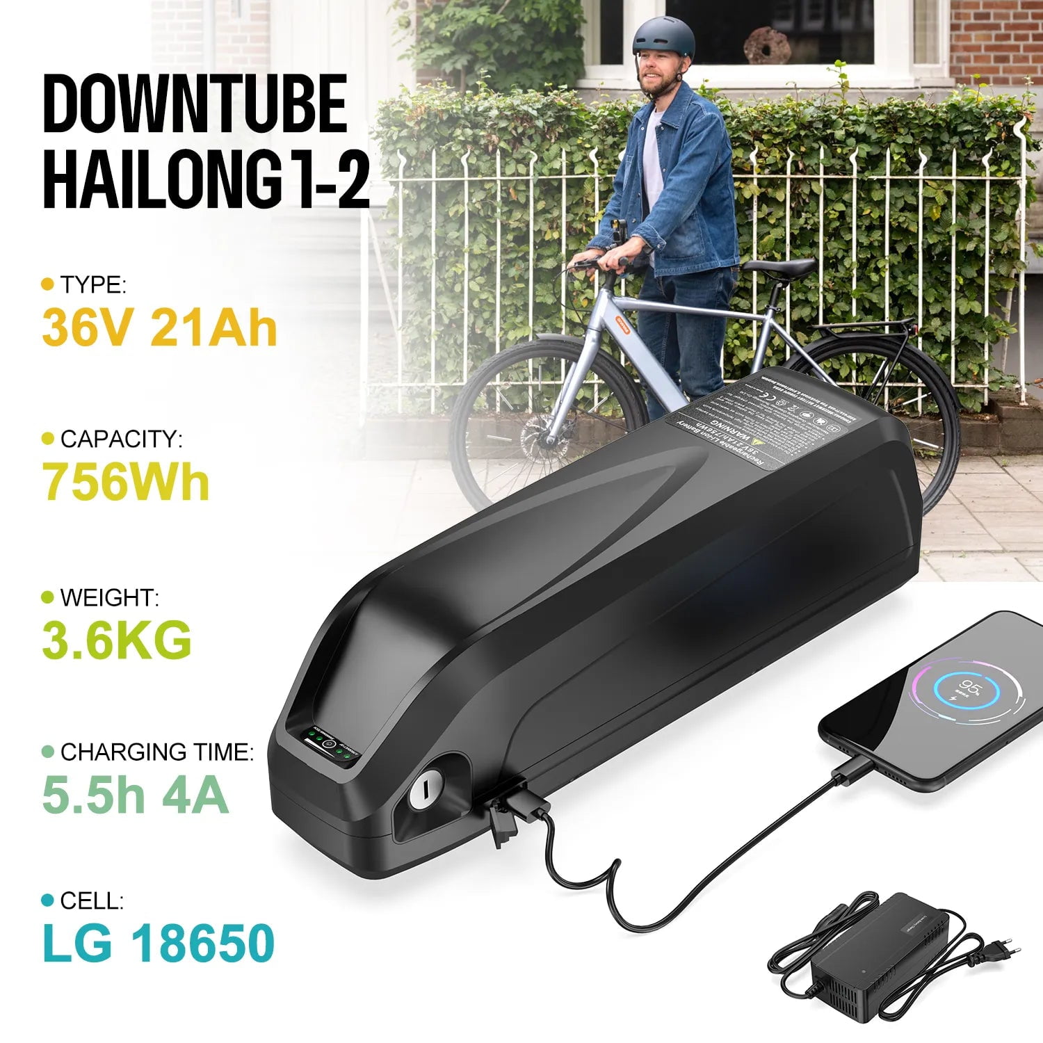 EBike Battery 48V 52V 36V Hailong 30A BMS Electric Bicycle Downtube Lithium Battery Pack For ...