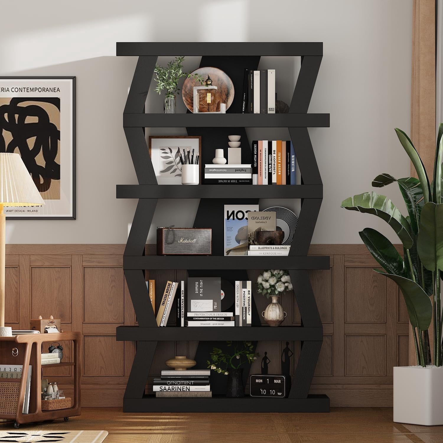 ECACAD 35.4" W 5-Tier Bookshelf Bookcase with 5 Storage Cubes, Modern ...