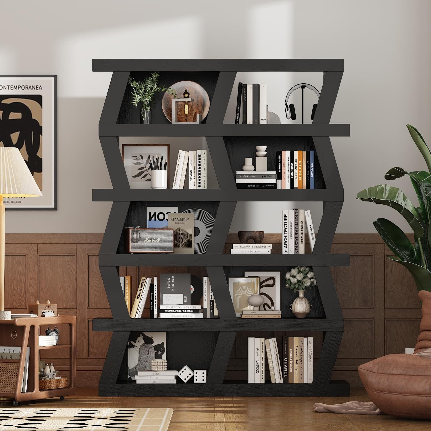 ECACAD 47.2" W 5-Tier Bookshelf Bookcase with 10 Storage Cubes, Modern ...