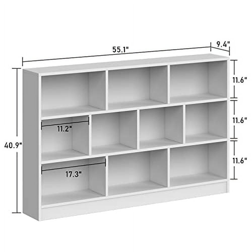 ECACAD Bookcase, Wood Bookshelf with 3 Tier Open Shelves, 10-Cube ...