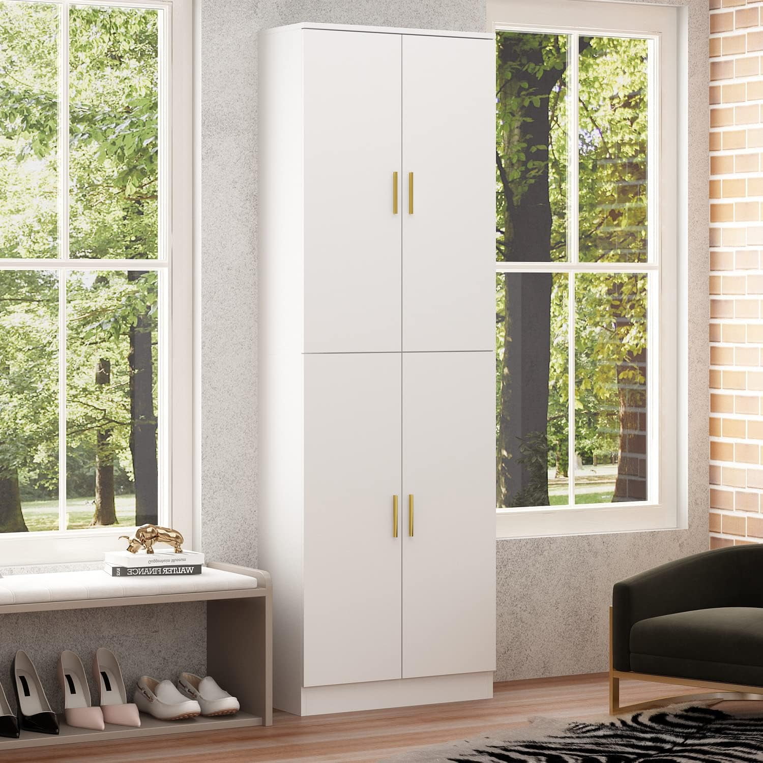 ECACAD Kitchen Pantry with 4 Doors & Adjustable Shelves, 6-Tier Wood ...