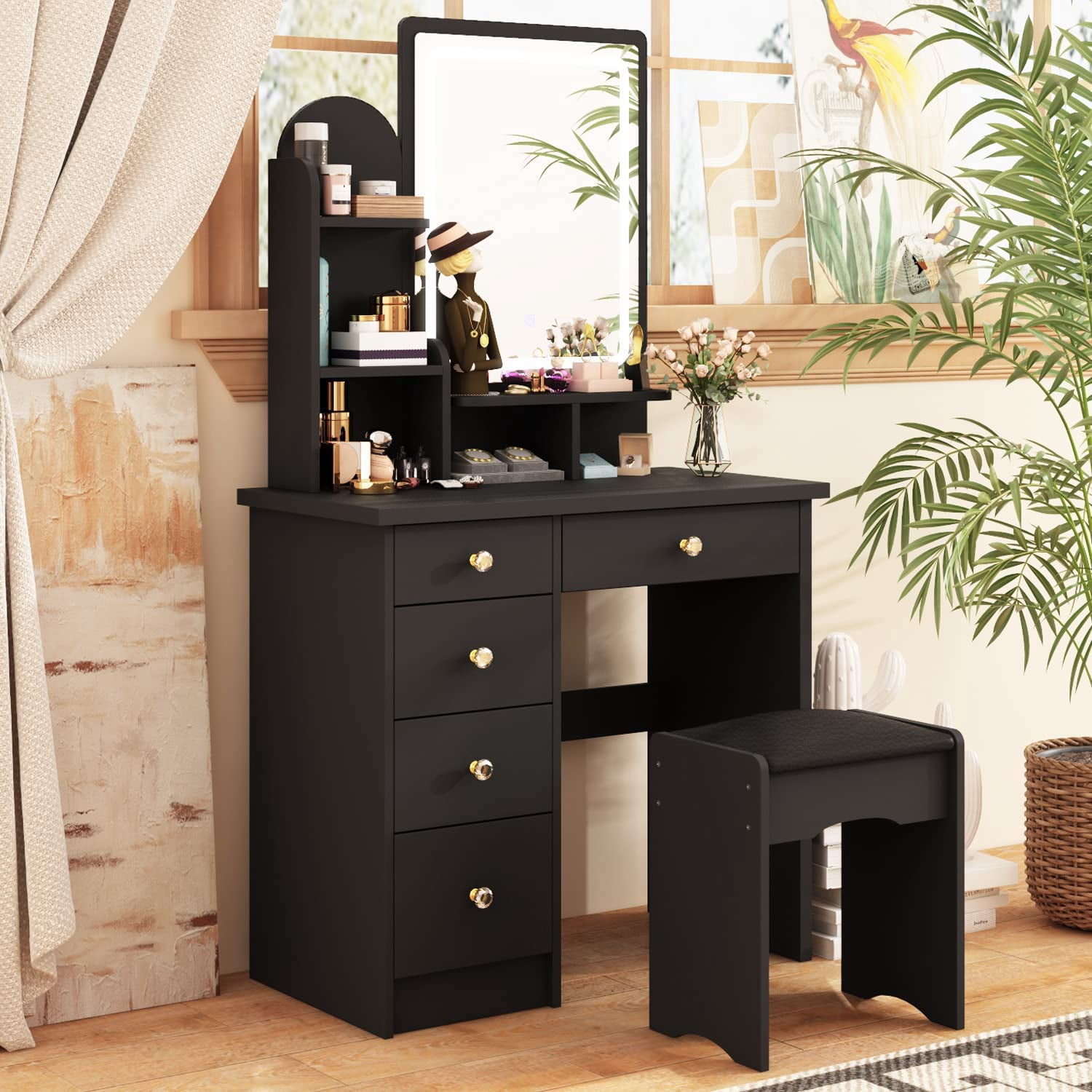 ECACAD Vanity Desk, Vanity Table Set with LED Lighted Mirror, Makeup ...