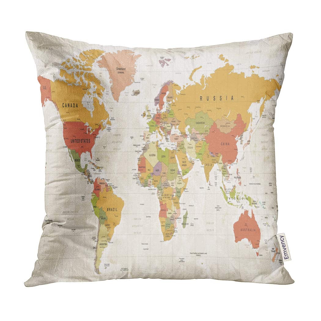 ECCOT Beige Political World Map Vintage High Detailed of Worldmap Red ...