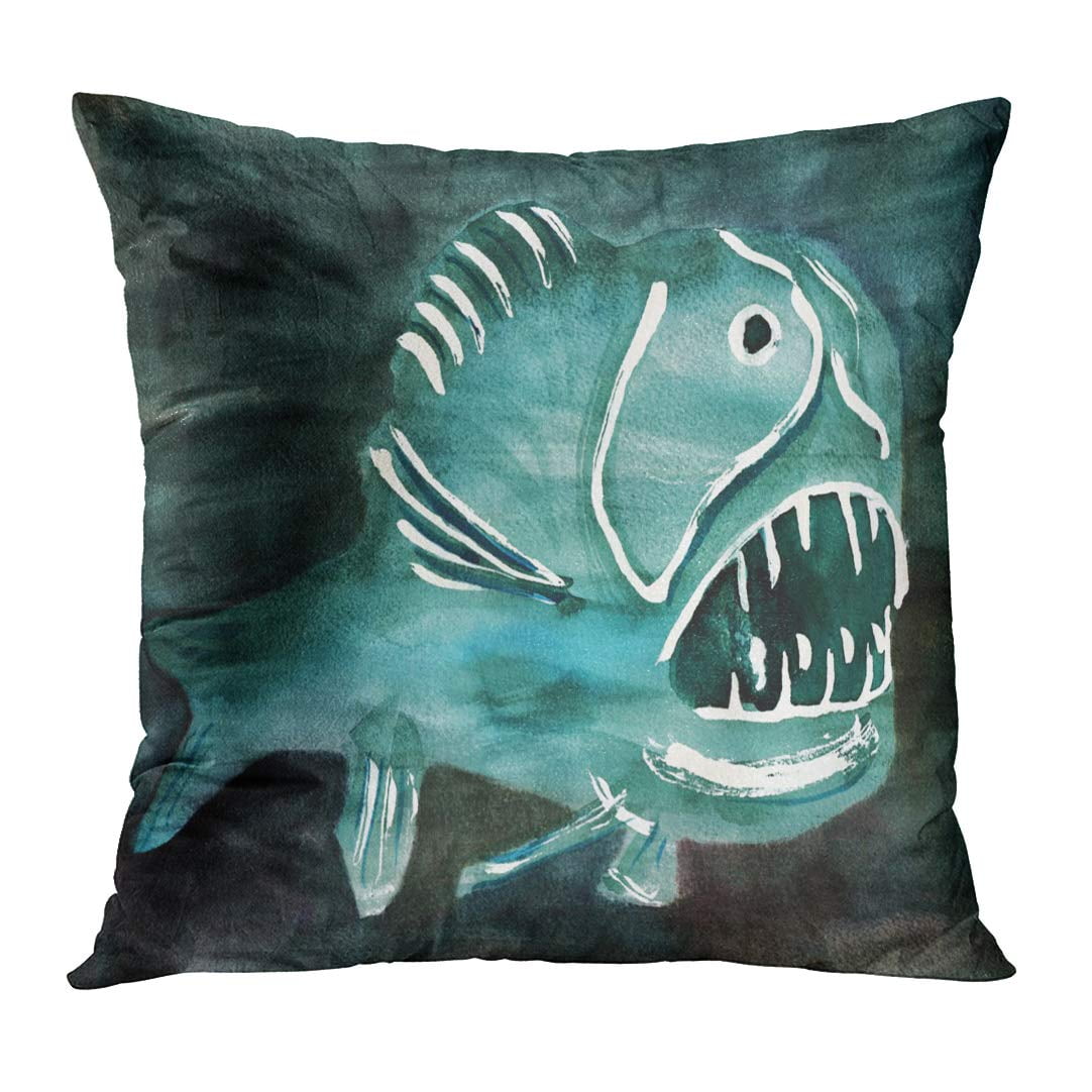 ECCOT Blue Angry Evil Fish on Dark Water Watercolour Watercolor Big Color Colour Cruel Dangerous ...