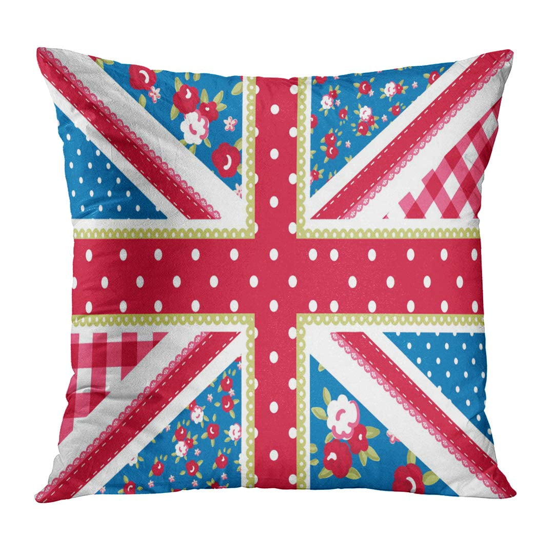 ECCOT Blue London Cute British in Shabby Chic Floral Jack Union Pattern Jubilee England Pillow ...